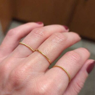 Thin Stacking Rings Set of 3: Midi Ring, Twist Ring, Lined Ring Notched ...