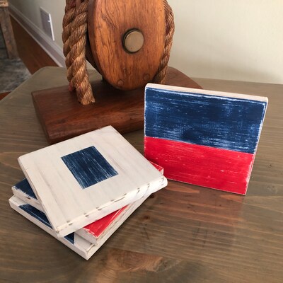 Wooden Coasters Coastal Nautical Flag Design Set of 4 - Etsy