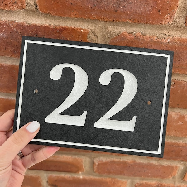 Engraved Slate House Number Plaque. Gold Silver White Personalised ...