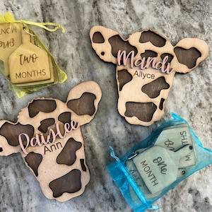 Cow Tag Baby Milestones, Baby Shower Gift, Baby Boy, Birth Announcement ...
