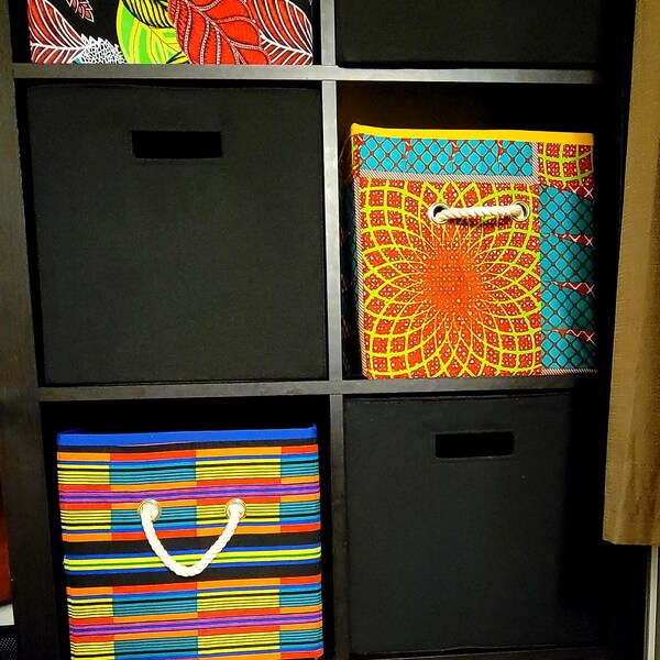 Collapsible Storage Bin | Multicolor Kente Stripe | African Wax Ankara ...