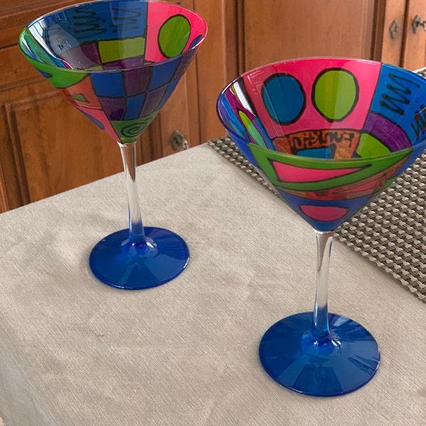 Colorful Martini Glasses/hand Painted Stemware/gift Martini Lovers/home ...