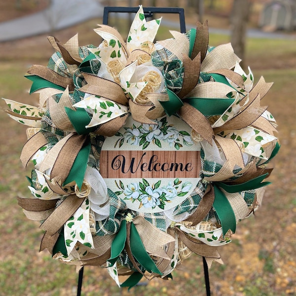 Magnolia Flower Welcome Wreath Sign, Signs for Wreaths, Metal Wreath ...
