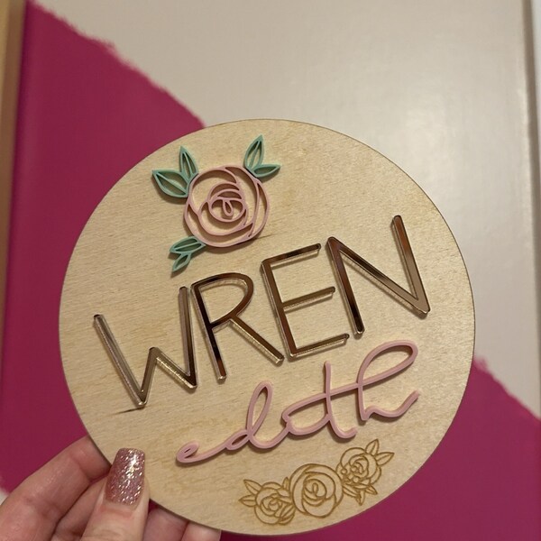 Rose Baby Girl Name Sign Floral Wood Name Sign 3D Name Announcement ...