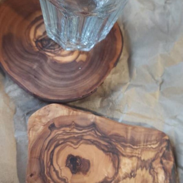 Olive Wood Hand Crafted Rustic Natural Look Wooden Coaster Set (1,2,4,6 ...