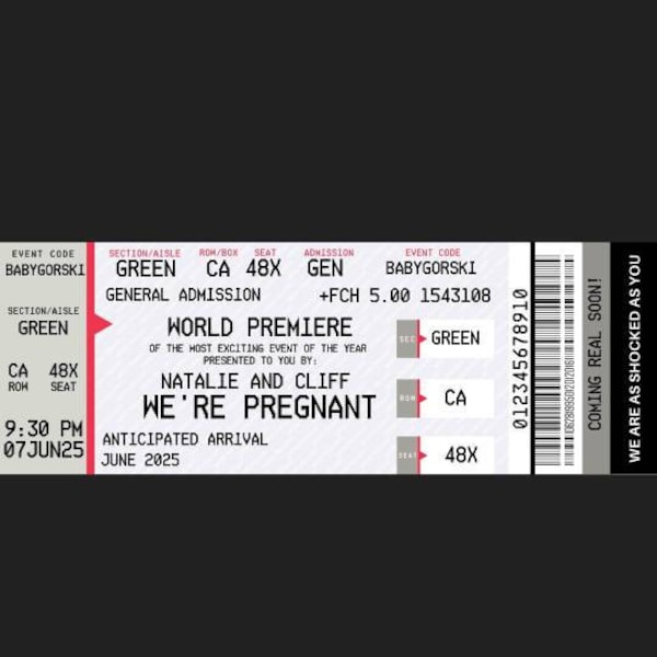 Pregnancy Announcement Concert Tickets, Editable Concert Ticket, Baby ...