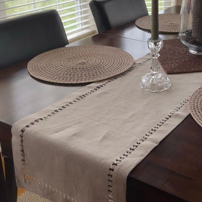 Linen Table Runner. Natural Hemstitched. Various Sizes Available. Table ...