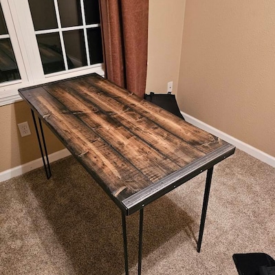 Tortured Reclaimed Distressed Industrial Wood Desk With Rebar Hairpin ...