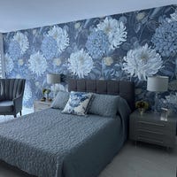 Elegant Blue Floral Wallpaper With Large Chrysanthemums for ...