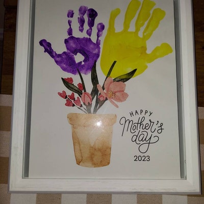 Flower Handprint Craft Art, Printable for Mom or Grandma Handprint ...