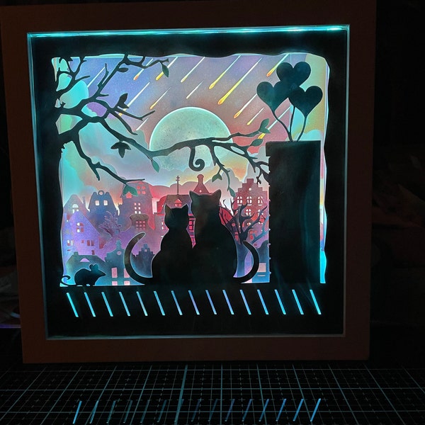 3d Cat and Moon Silhouette, Shadow Box Templates, Paper Cut, Files for ...