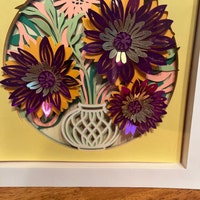 Flower Bouquet SVG Shadow Box Template, Flowers in Vase3d SVG Shadowbox ...