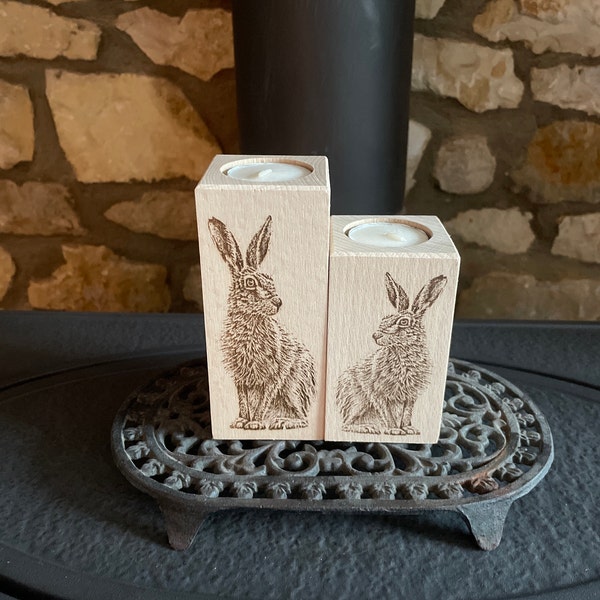 Wooden Tealight Holder, Hare Gifts, Hare Ornament, Hare Décor, Candle ...