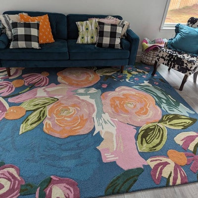 Scallop Rug Watermelon Pink/lime Green, Hand-tufted Wool Area Rug ...