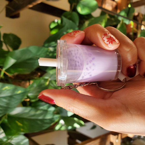 Custom Boba Milk Tea Liquid Drink W/ Ice Keychain | Matcha Milk Tea ...