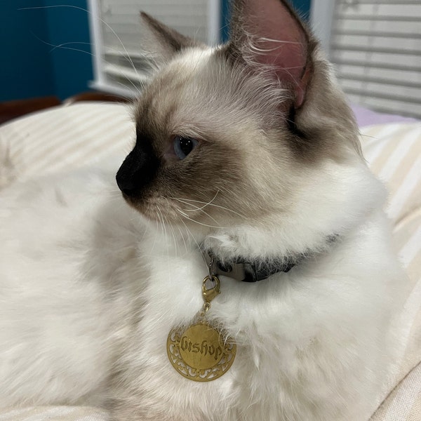 Fancy Custom Personalised Cat Pet ID Tag - Gold Brass - LORD KITTINGTON - Etsy