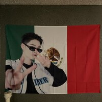 Ateez Mingi Cute Pose Flag Banner, Mingi American Tapestry, Mingi Merch ...