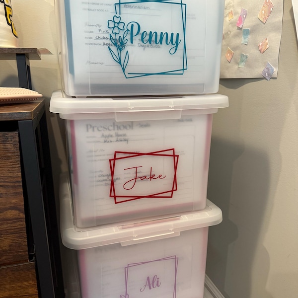 KIDS Vinyl Name Decal, Milestone Tote Decal, File Box Decal, School ...