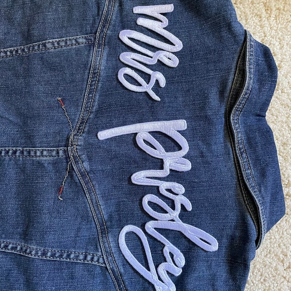 Custom Embroidered Name Iron on Patch Script Font Personalized | Wedding Bridal Jacket Veil ...