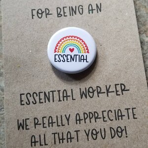 Essential Worker Button Pin and Thank You Card, Essential Worker Thank ...