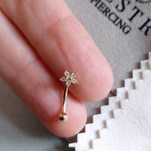 14k Solid Gold Flower Rook Earring Gold Rook Piercing Eyebrow Ring ...