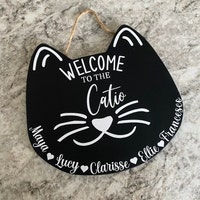 Welcome to the Catio Wood Sign, Cat Head Sign, Cat House Sign, Wood Cat ...