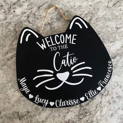 Welcome to the Catio Wood Sign, Cat Head Sign, Cat House Sign, Wood Cat ...