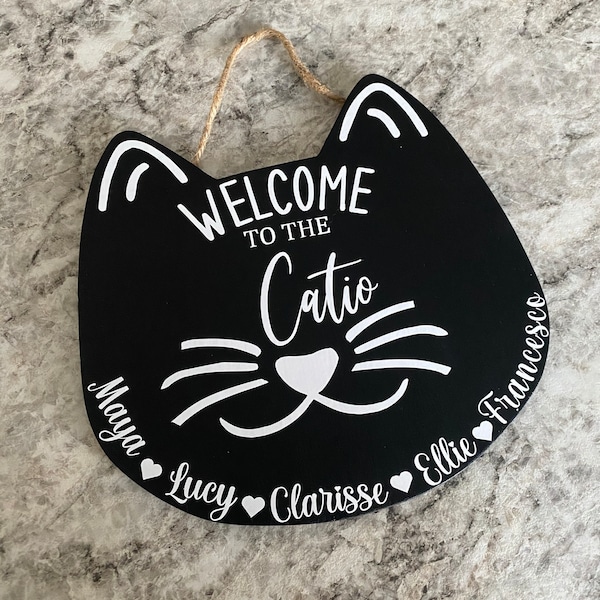 Welcome to the Catio Wood Sign, Cat Head Sign, Cat House Sign, Wood Cat ...