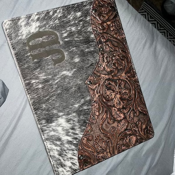 Lap Top Computer Case Hard Shell Snap on Leather and Cowhide. Punchy ...