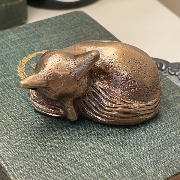 2-1/2" Antiqued Brass Sleeping Fox Paper Weight, Fox Gift, Fox Lover ...