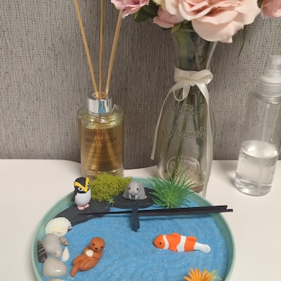 Mini Ocean Zen Garden Beach Sand Blue Desk Accessory Fun DIY Kit Back ...