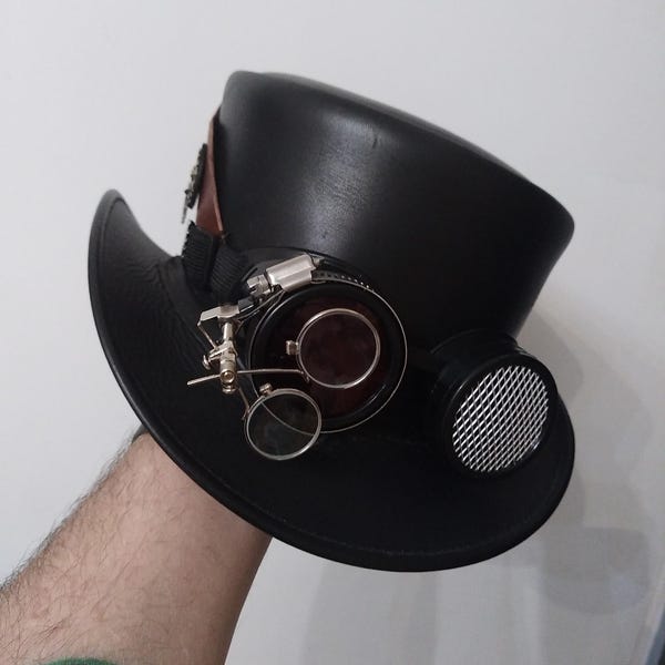 Leather Hat Hand Made Leather Top Hat Steampunk Top Hat Gothic Leather ...