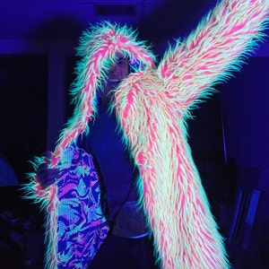 Neon Pink Monster Trippy Funky Fuzzy Rave Festival Fur Disco Burning ...