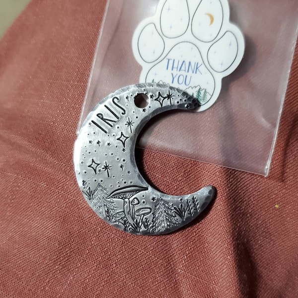 Moon Dog Tag, Moon Dog Tag With Stars, Dog Collar Tag, Hand Stamped ...