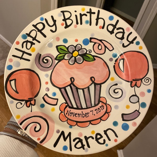 Personalized Birthday Cake Plate: Handmade Ceramic Heirloom Two Sizes ...