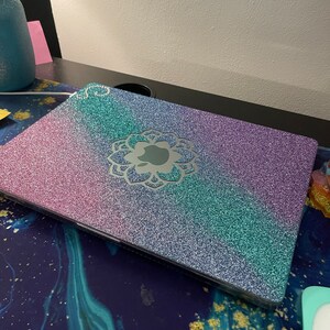 Baby Pink Glitter Laptop Case Diamante Initial Personalised Cover for ...