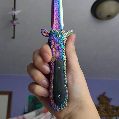 Athame / Dagger Aurora Borealis Blade Ornate Folding 9 Inch Black fldg ...