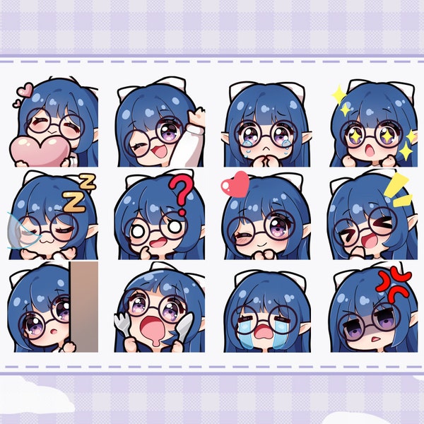 Twitch Emotes / Cute Chibi Girl / Blue Hair With Bangs / Blue Eyes ...