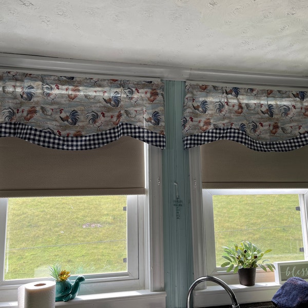 ROOSTER CHICKEN Kitchen Window Valance, Kitchen Window Curtains, Window ...
