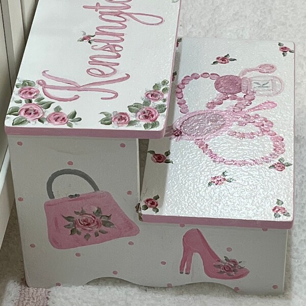 Silver Grey Roses and Stripes Step Stool for Girls, Nursery ...