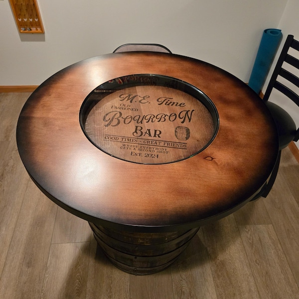 Custom Made Bourbon Barrel Bistro/pub Table Table With Glass Insert ...