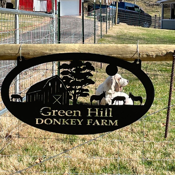 Metal DONKEY Sign With Barn and Donkeys Customized With Your Name - Etsy