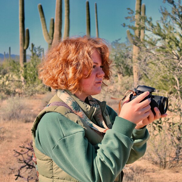 Flower Field Tan Camera Strap Design With Brown Vegan Leather ...
