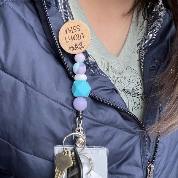 Personalized Badge Reel // Silicone Beaded ID Badge Holder // Office ...