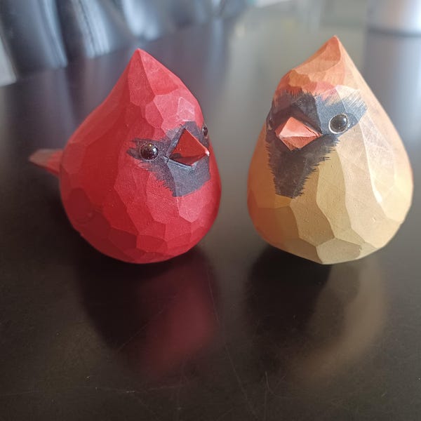 Handmade Cardinal Wood Carving Bird Figurine Cardinals Wood Cardinal ...