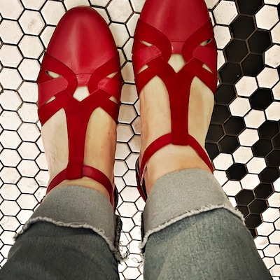 Vintage Inspired, Genuine Leather, Retro Women Shoes, Red Shoes, Mod ...