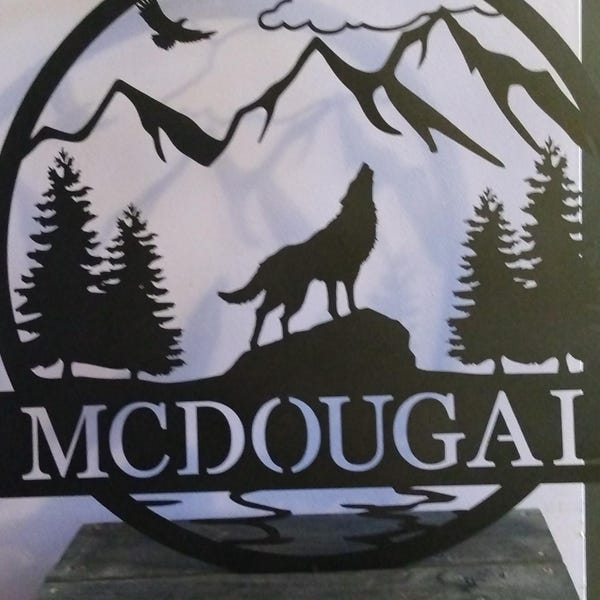 Personalized Wolf Howling Metal Ranch Sign | Custom Wolf Name Sign ...
