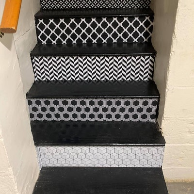 10 Step Stair Riser Decal, Geometric B&W Patterns Stair Sticker, Op Art ...