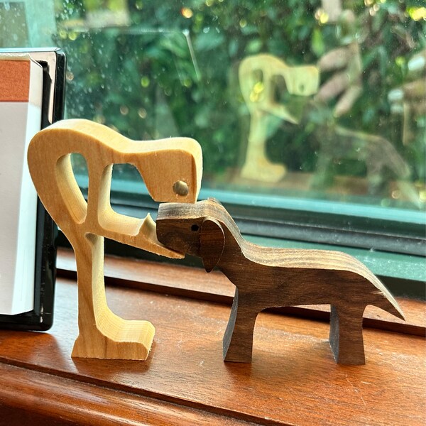 Human and Dog Wooden Statue - Etsy