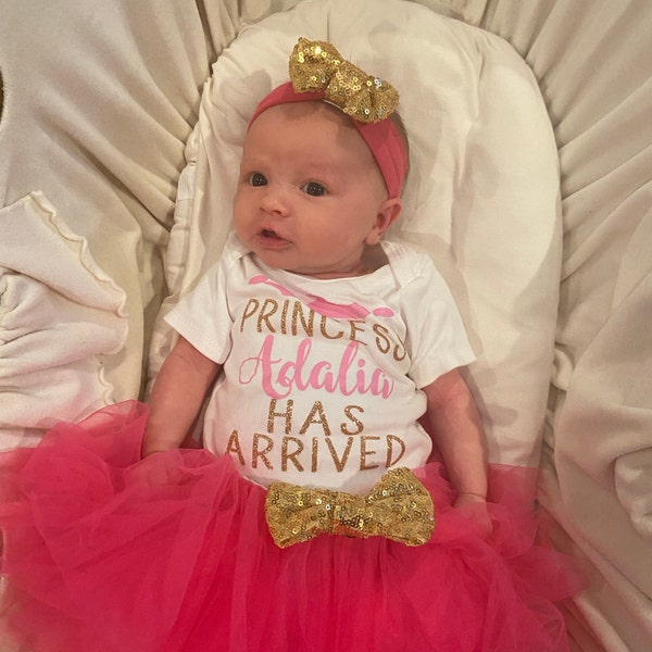 Princess Has Arrived Outfit / Personalized Baby Girl Take Home Outfit / Baby Naming Outfit ...
